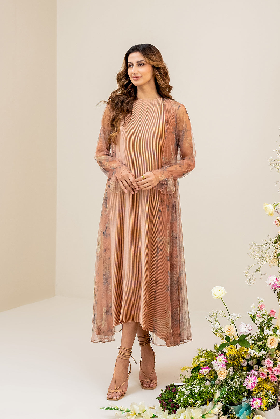 Peach Paradise Shrug & Pleated Dress – Lulusar